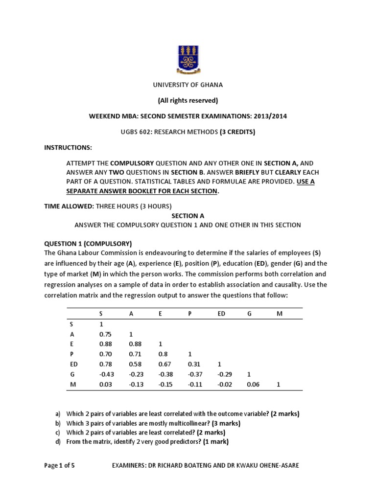 Ugbs 602 Research Methods 2014 Exam Questions Wmba | PDF | Errors And Residuals | Statistical ...