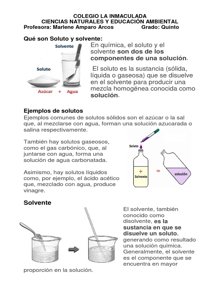 Hoja De Trabajo De Solutos Y Solventes Disoluciones Hoja De Trabajo