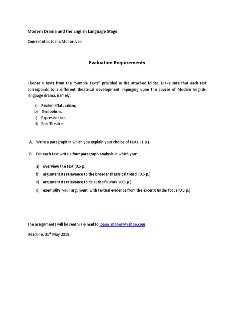 Modern Drama. Evaluation Requirements | PDF