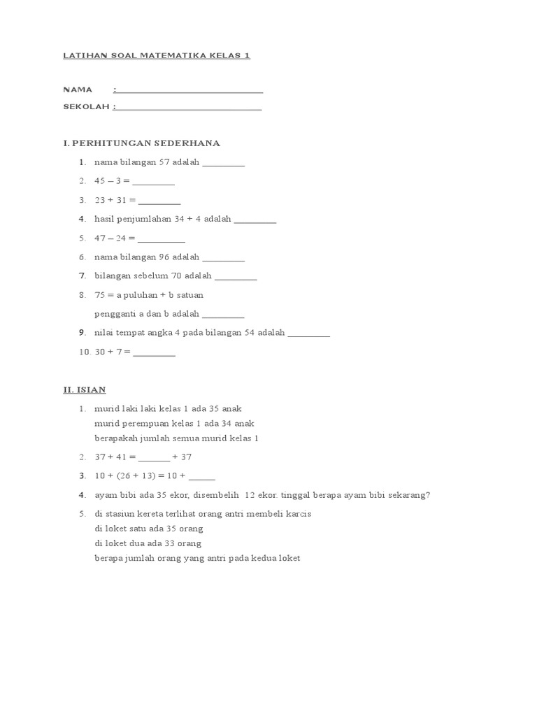 Latihan Soal Matematika SD | PDF