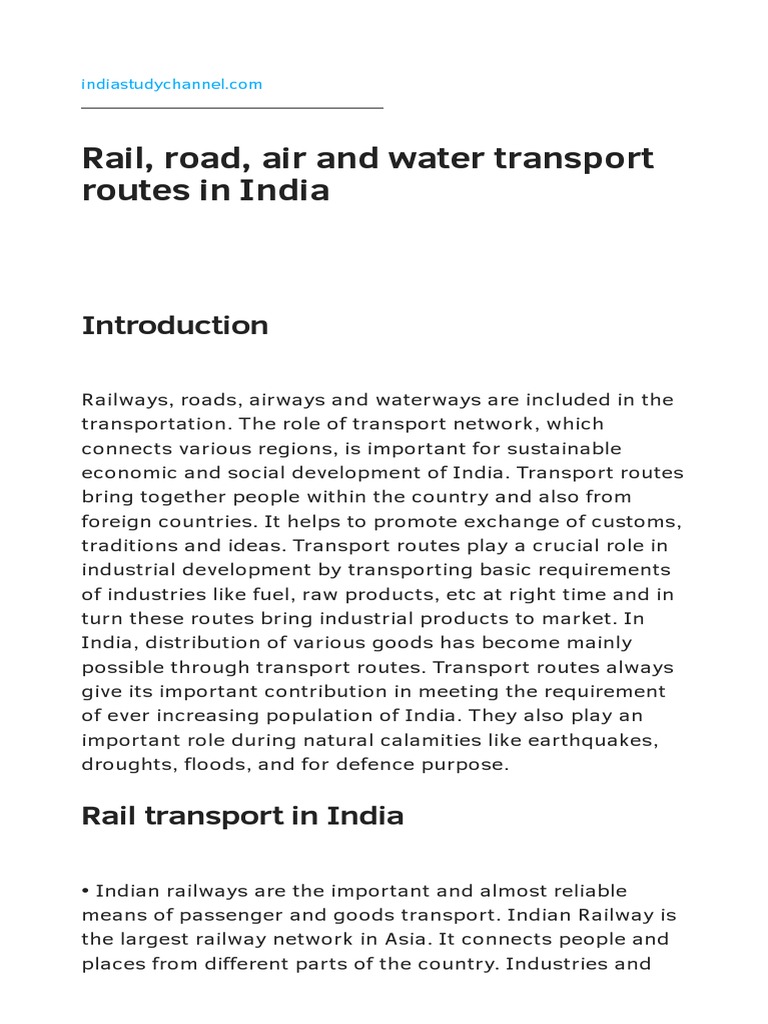 Rail - Road - Air and Water Transport Routes in India | PDF | Rail ...