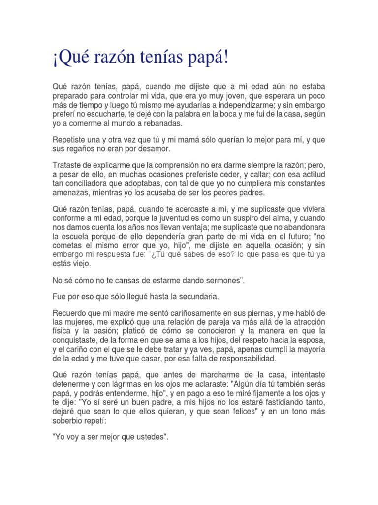 Qué Razón Tenías Papá | PDF | Razón