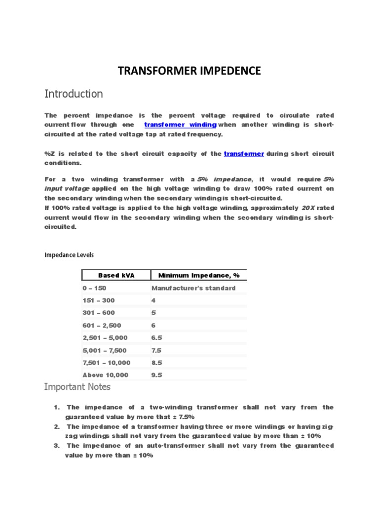 Transformer Impedence | PDF | Transformer | Electrical Impedance