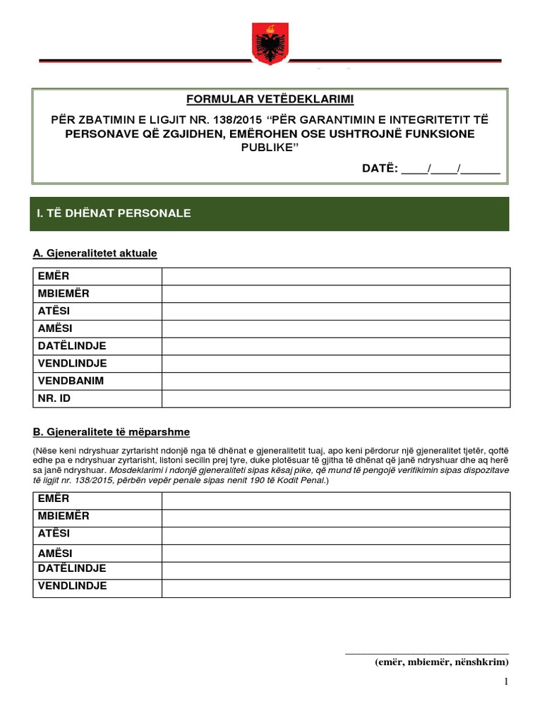 Formulari I Vetëdeklarimit | PDF