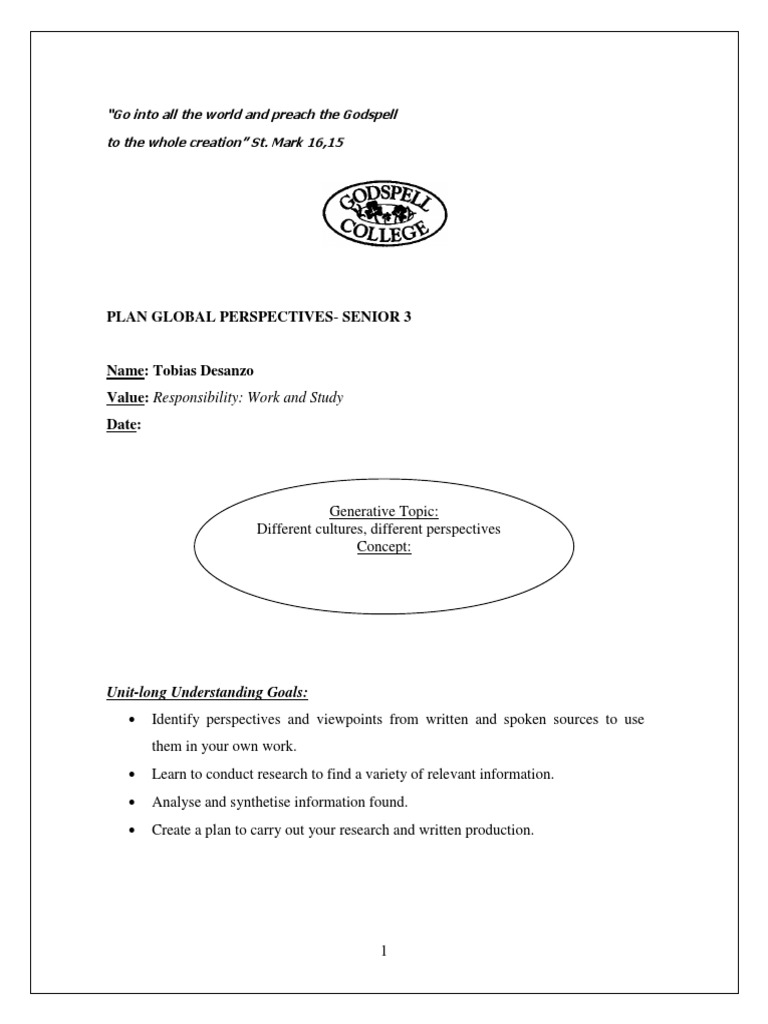 Plan Global Perspectives-Senior 3: "Go Into All The World and Preach ...