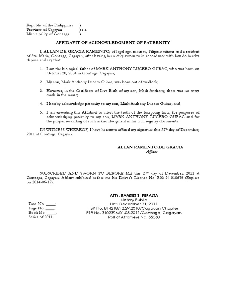 Affidavit of Acknowledgment of Paternity: Affiant | PDF