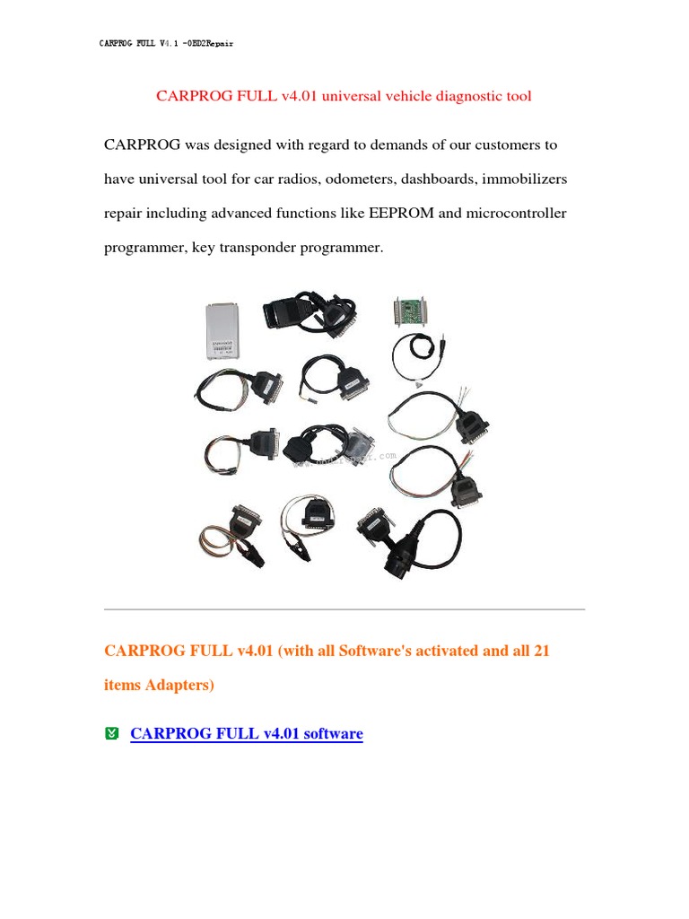CarProg Full v4.01 Overview and Features | PDF | Airbag | Microcontroller