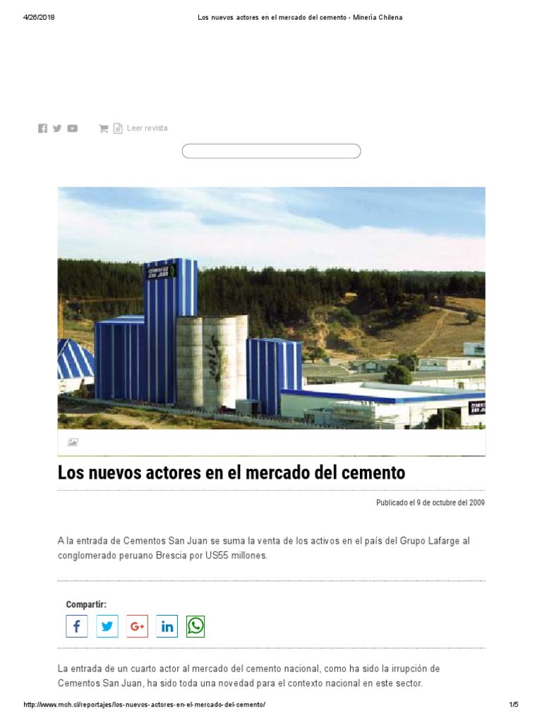 Los Nuevos Actores en El Mercado Del Cemento - Minería Chilena | PDF ...