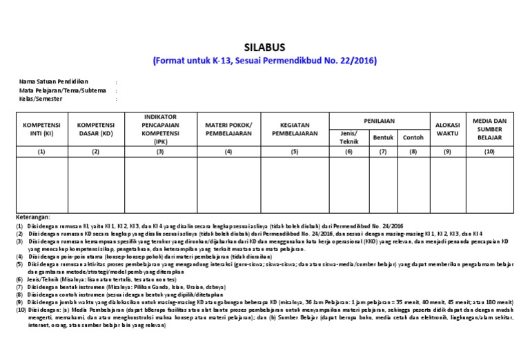 Format Silabus Kurikulum 2013 | PDF