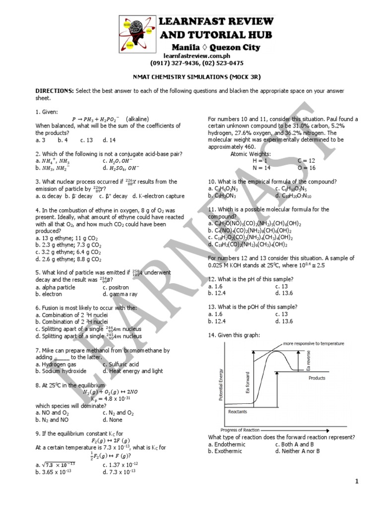 Mock 3R Chemistry Q PDF | PDF | Chemical Reactions | Nitrogen