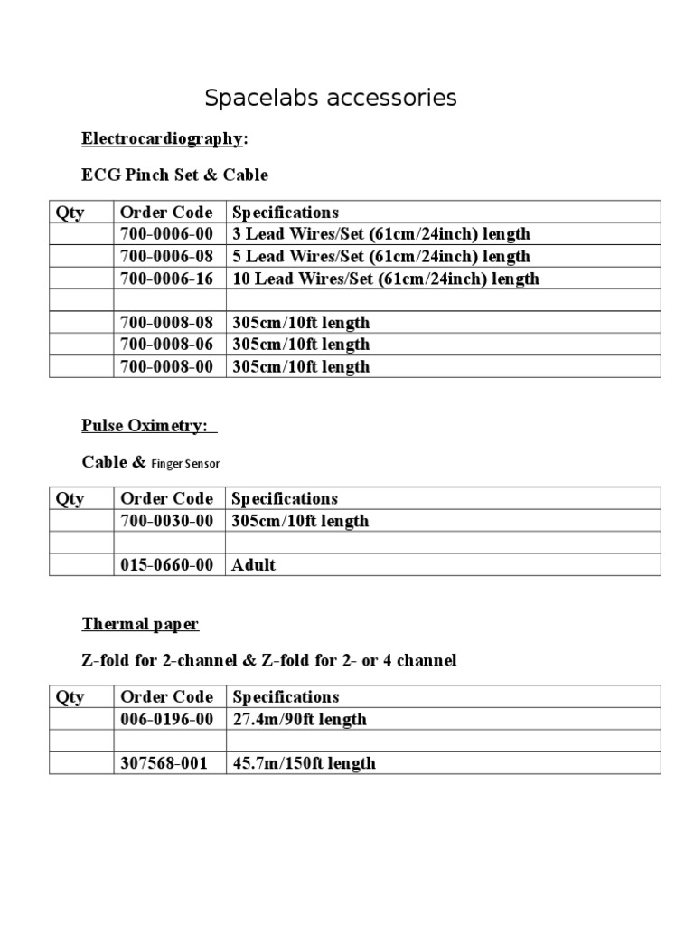 Spacelabs Accessories | PDF