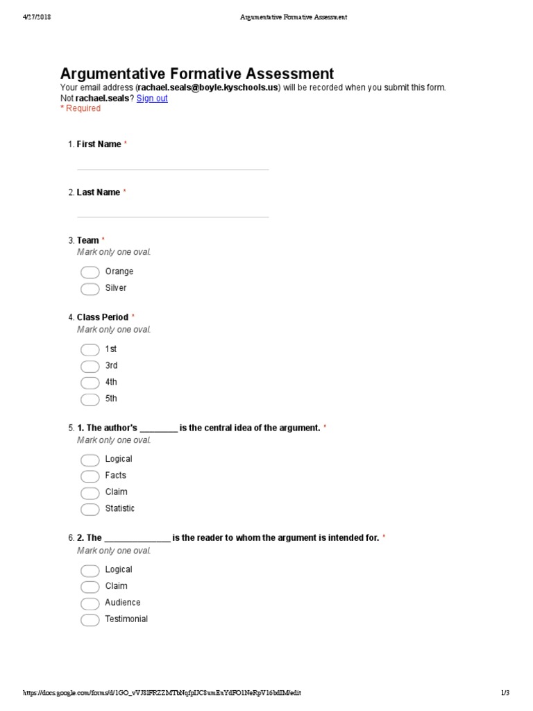 Argumentative Assessment Questionnaire | PDF | Argument | Logic
