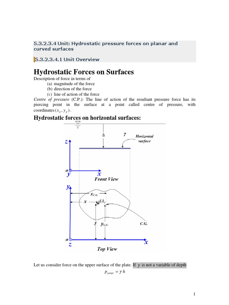 Hydrostatic Forces On Horizontal Surfaces | PDF | Buoyancy | Applied ...