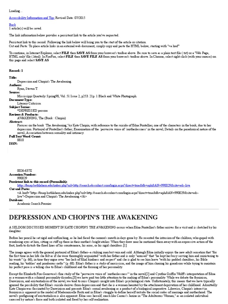 Depression and Chopin's The Awakening | PDF | The Awakening (Chopin ...