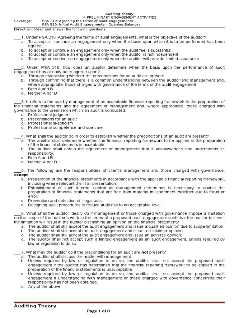 Preliminary Engagement Activities in Audit | PDF | Financial Audit ...