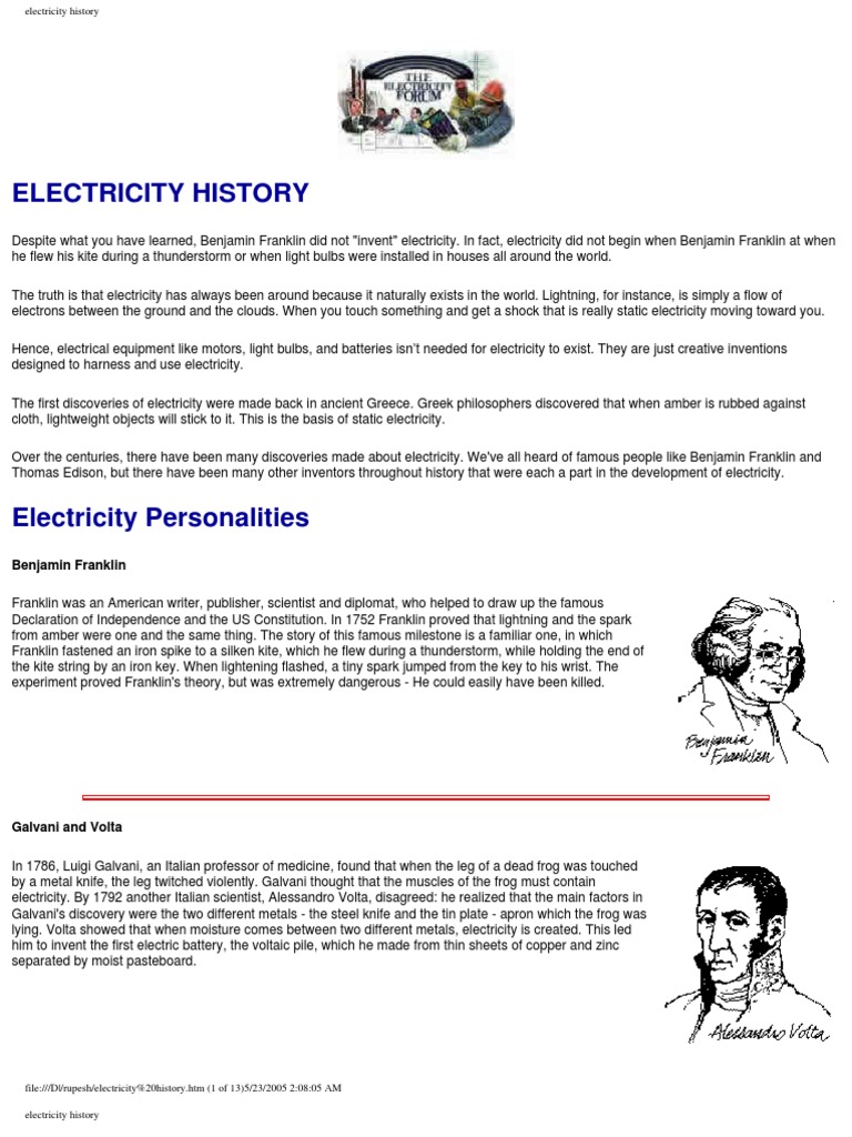 Electricity History: Benjamin Franklin | PDF | Light | Thomas Edison