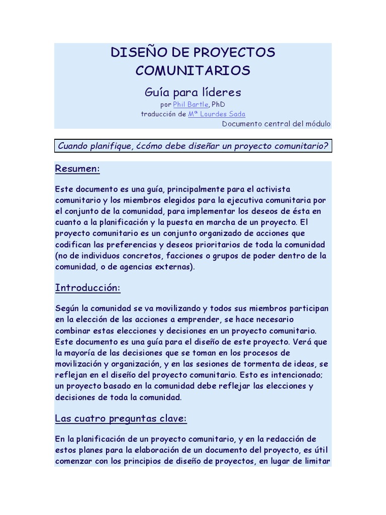 Diseño de Proyectos Comunitarios | PDF | Diseño | Presupuesto