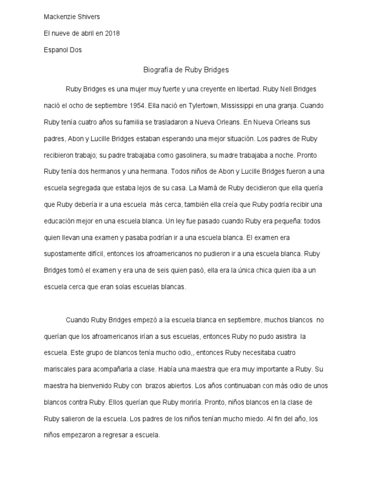 Ruby Bridges Biography - Spanish | PDF