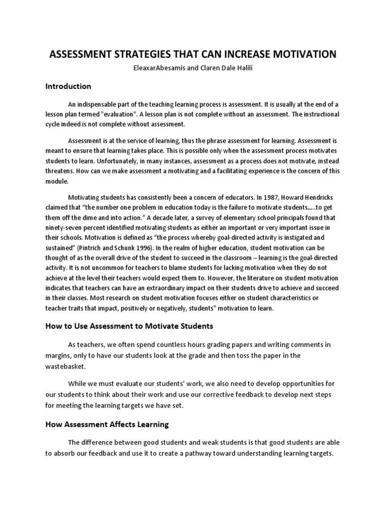 Assessment Strategies That Can Increase Motivation | PDF | Educational ...