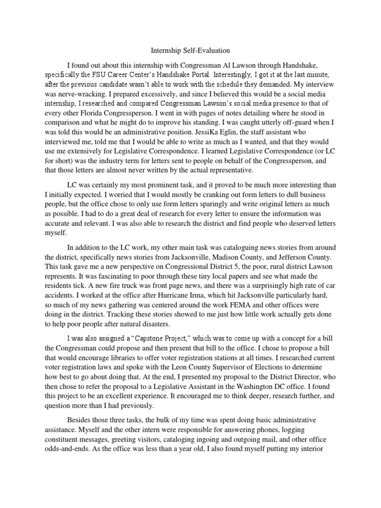 Internship Reflection | PDF | United States Congress | American Government