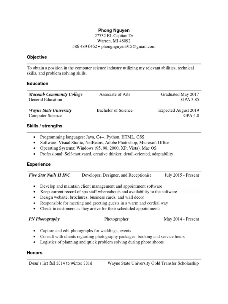 Computer Science Resume: Phong Nguyen | PDF