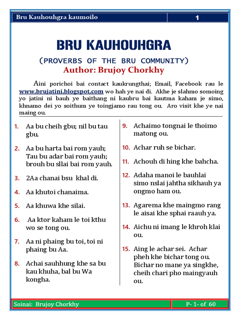 Bru Kauhouhgra (Proverbs of The Bru (Reang) Community) PDF File Free ...