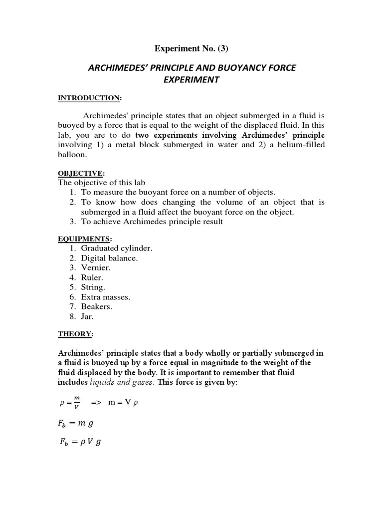 Exp3 For Student | PDF | Buoyancy | Motion (Physics)