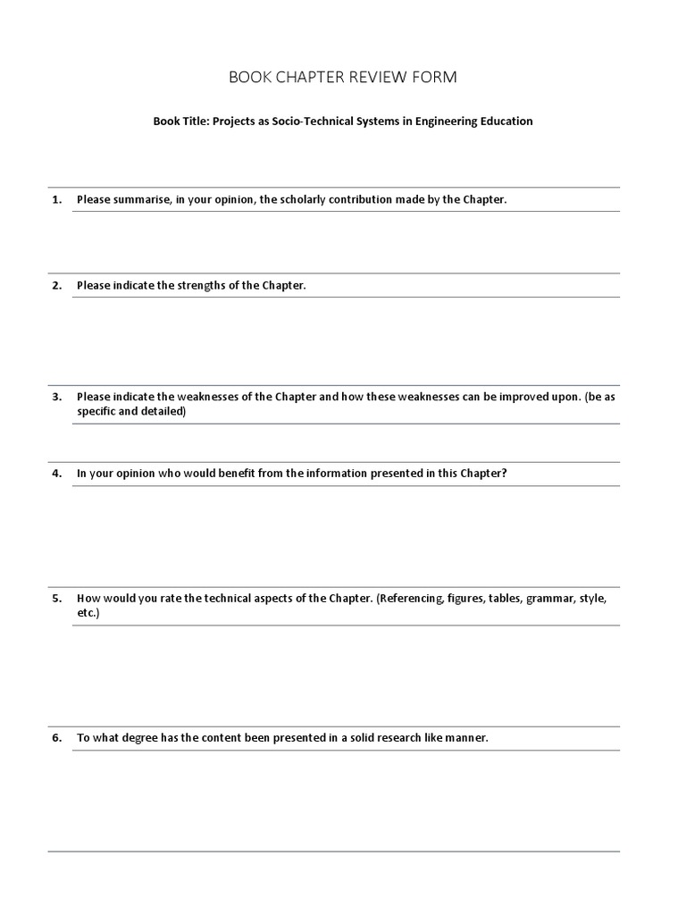 Book Chapter Review Form: Specific and Detailed) | PDF