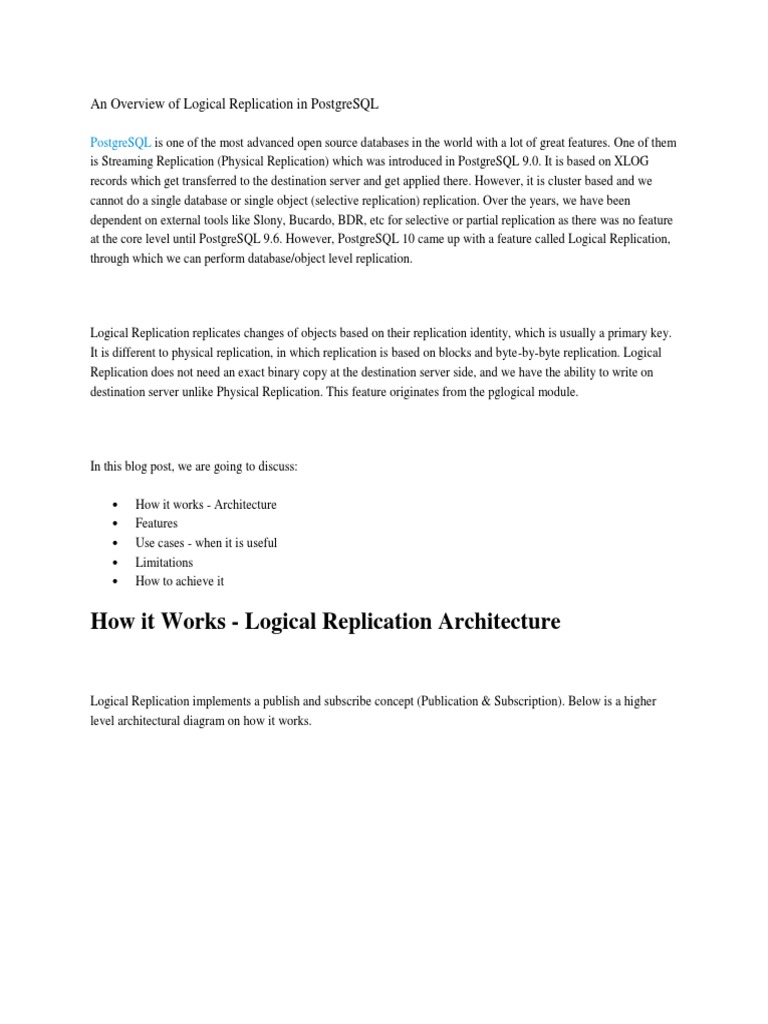An Overview Of Logical Replication In Postgresql Pdf Replication Computing Postgre Sql
