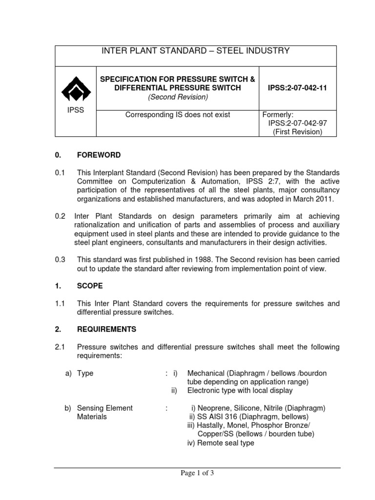 Inter Plant Standard - Steel Industry: Specification For Pressure ...