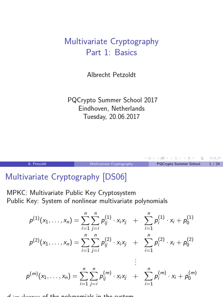 Multivariate Cryptography Part 1: Basics: Albrecht Petzoldt | PDF | Cryptography | Polynomial