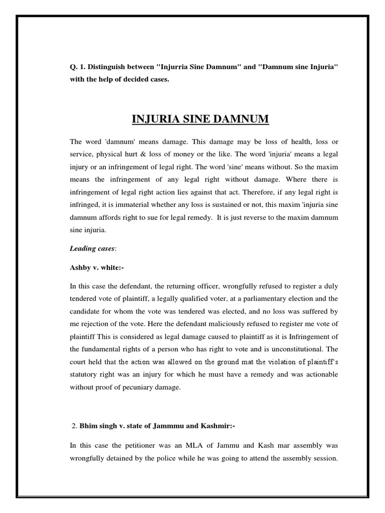 Damnum Sine Injuria | PDF | Damages | Tort