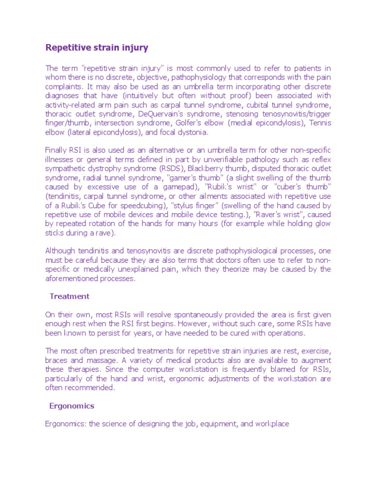 Repetitive strain injury causes and treatments | PDF | Clinical ...