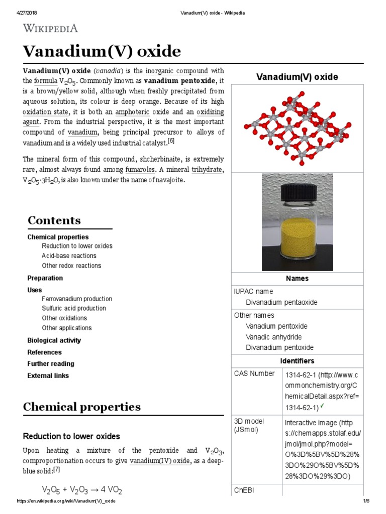 Vanadium (V) Oxide | PDF | Chemical Substances | Chemical Elements