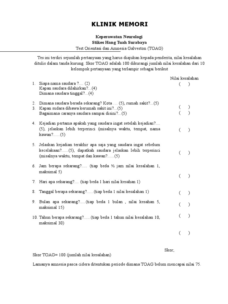 Klinik Memor1 Toag | PDF