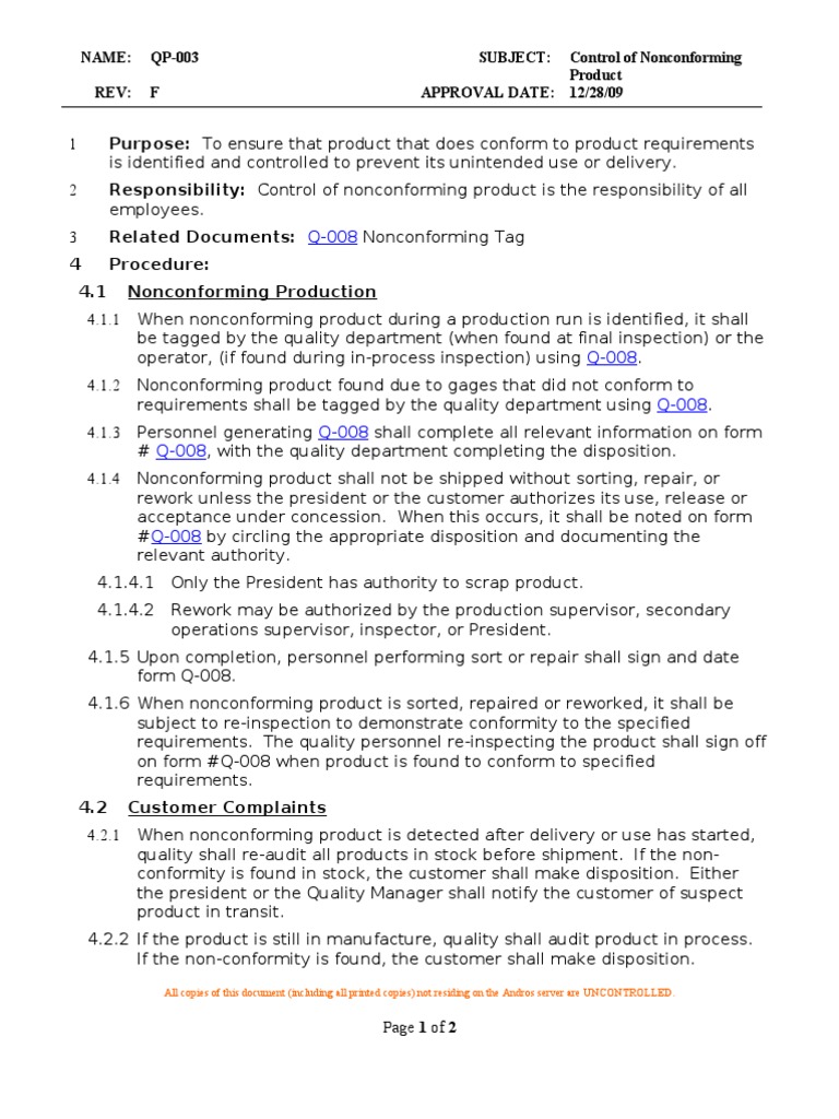 Control of Nonconforming Products | PDF | Business