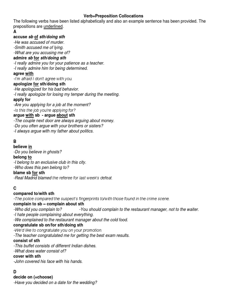 Verb-Preposition Collocations Guide | PDF | Language Arts & Discipline
