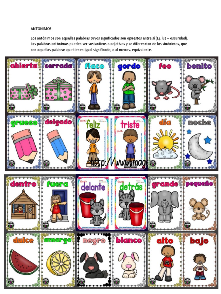 Sinónimos y Antónimos con Dibujos | PDF | Lingüística | Idiomas