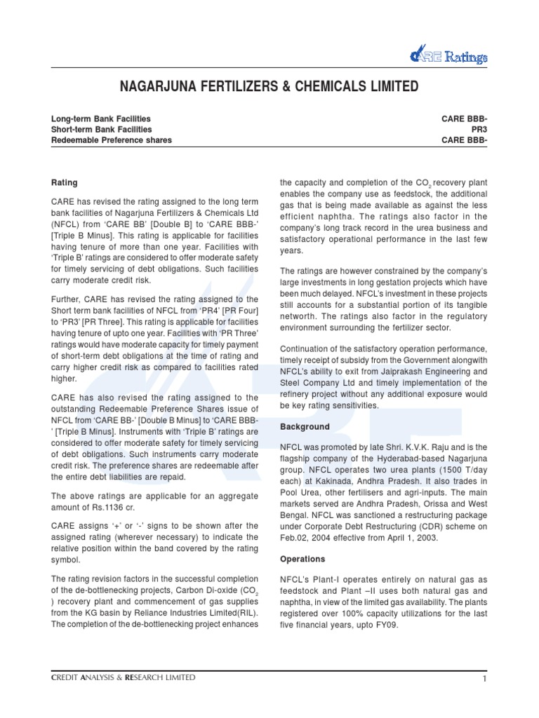 NFCL Credit Rating Update and Analysis | PDF | Fertilizer | Natural Gas