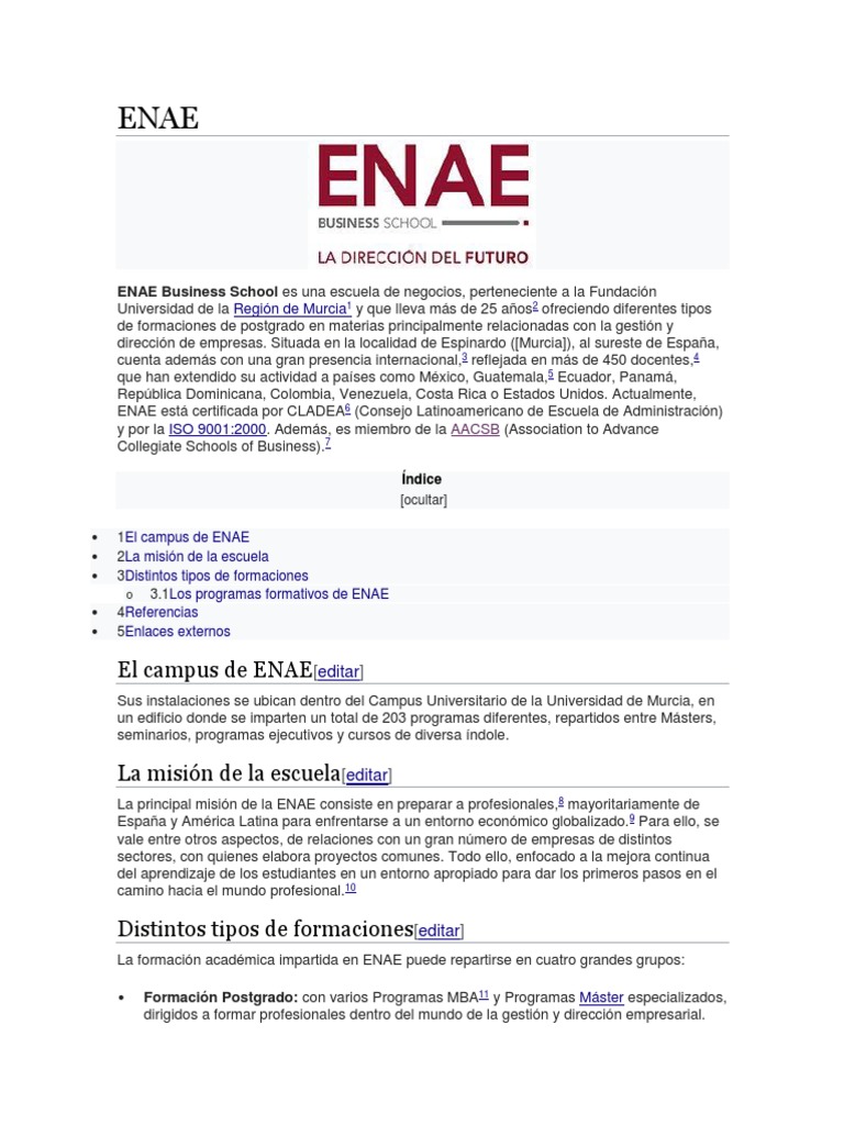 ENAE | PDF | Máster en Administración de Empresas | America latina