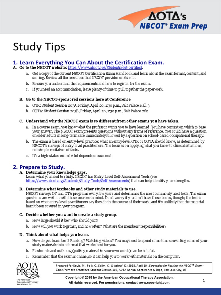 Study Tips | PDF | Occupational Therapy | Test (Assessment)