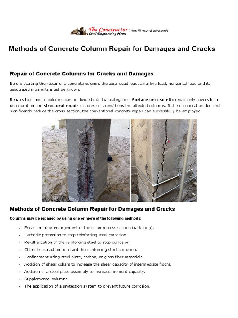 Methods of Concrete Column Repair for Cracks and Damages | Corrosion ...
