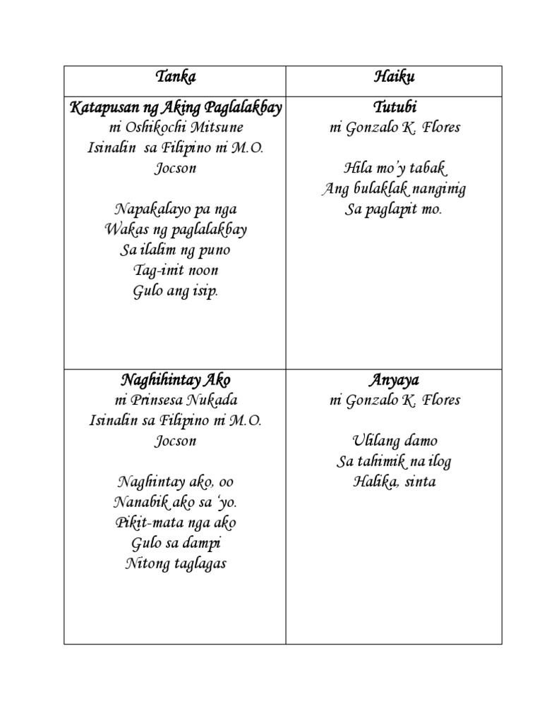 Tanka at Haiku Example | PDF