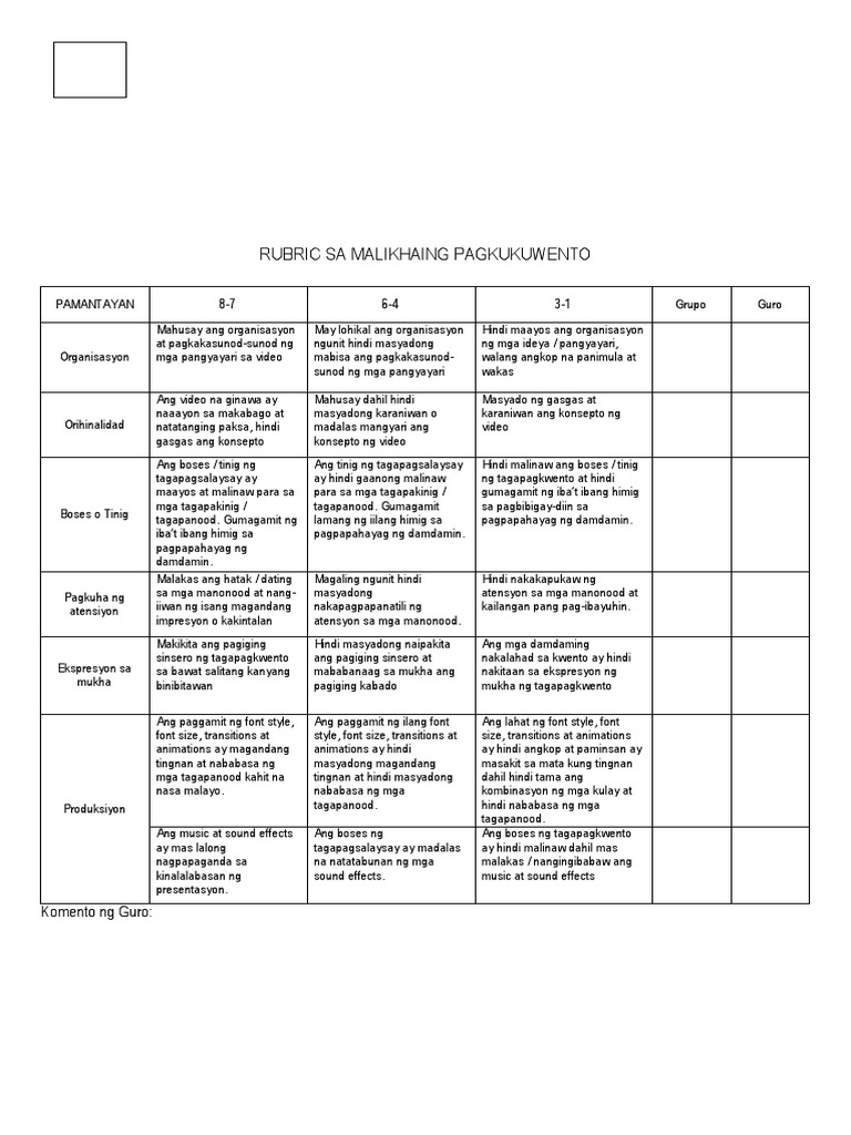 Rubric Sa Paggawa NG Video Presentation | PDF