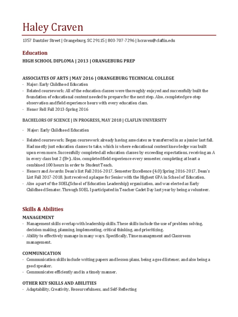 Haley Craven Resume | PDF | Schools | Early Childhood Education
