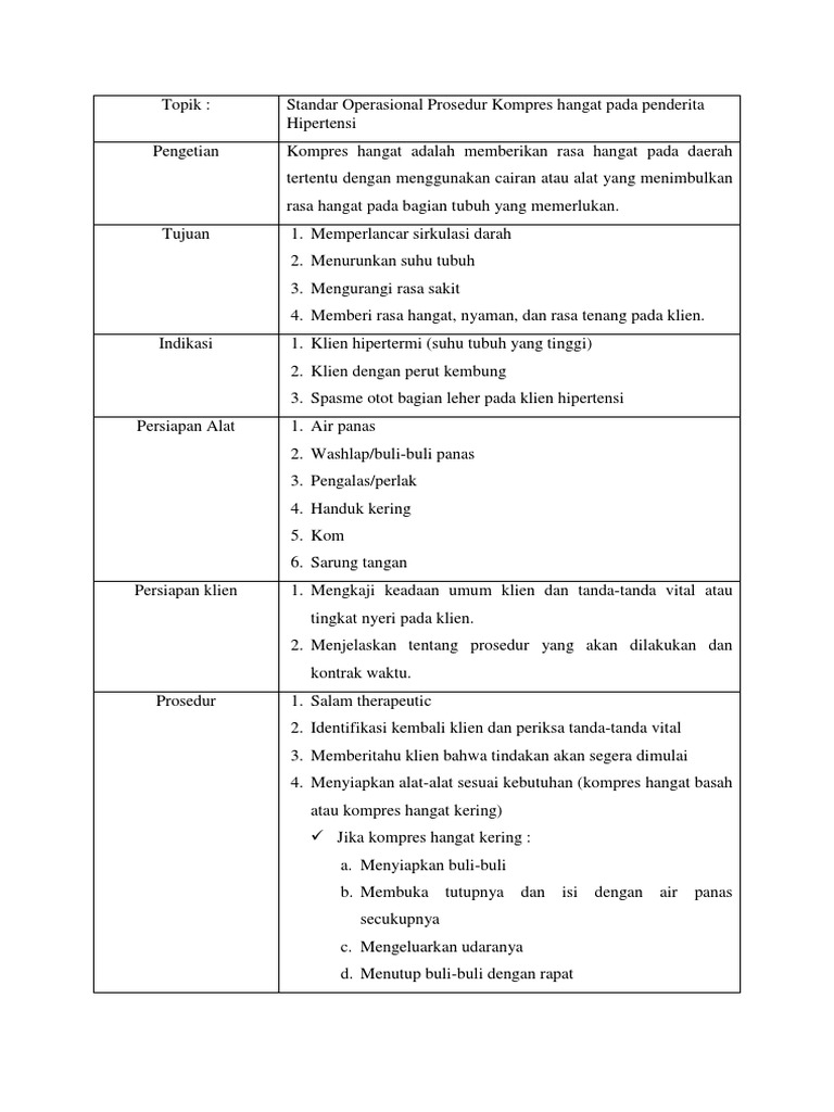 SOP Kompres Hangat Hipertensi | PDF