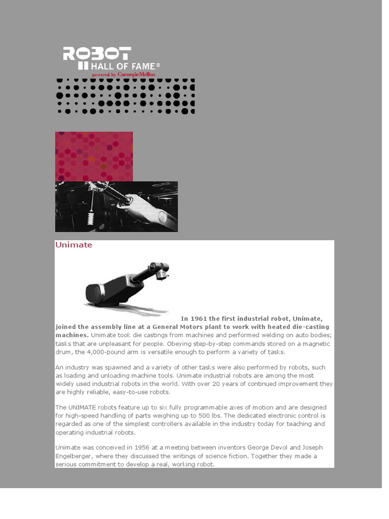 Unimate - Primer Robot Industrial - Hall of Fame | PDF