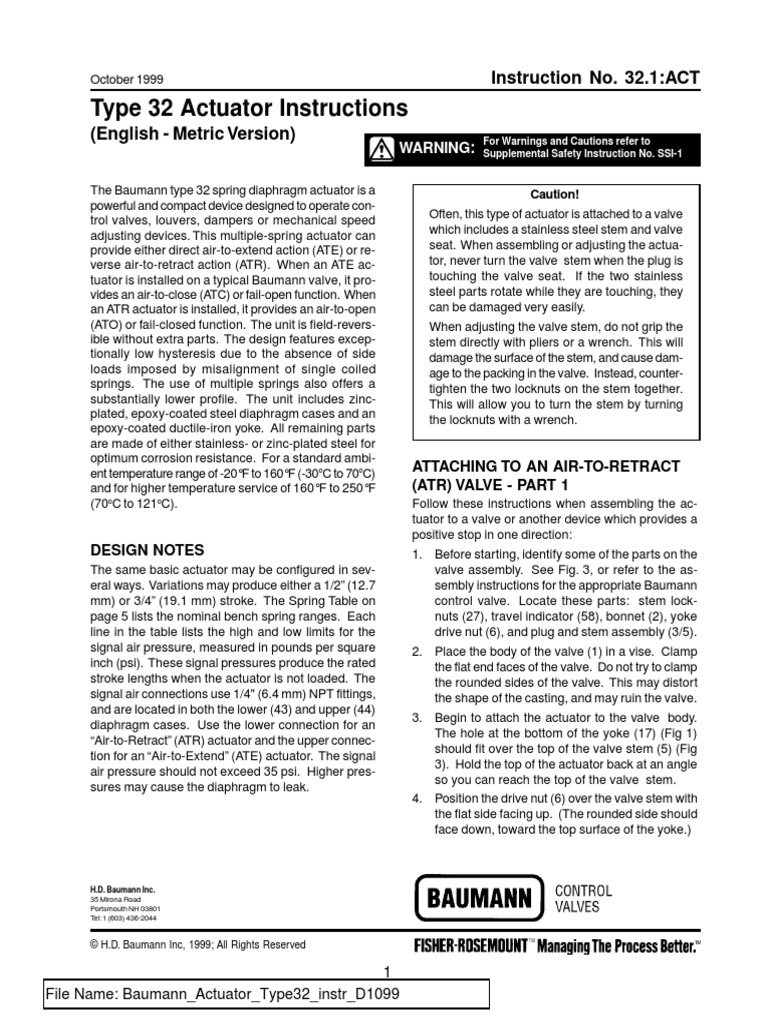 Baumann Actuator Type32 Instr D1099 | PDF | Nut (Hardware) | Valve