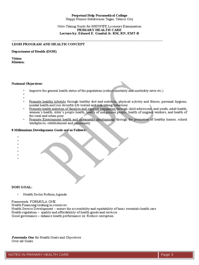 Primary Health Care Hand Outs For Students | PDF | Tuberculosis | Leprosy