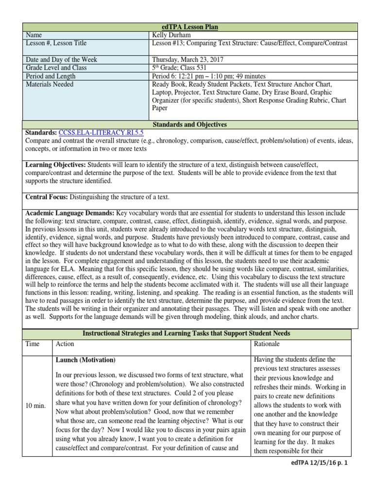 Comparing Text Structure Observation Lesson 2 | PDF | Vocabulary | Learning